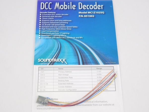 Soundtraxx MC1Z102SQ #851002 2-Function DCC Mobile Decoder Only - Model ...