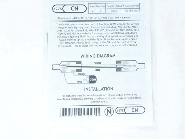 TCS 1278 CN 2-Function N Scale DCC Drop-in Decoder: Atlas, Kato & Inte ...
