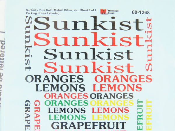 N Scale Microscale #60-1268 Sunkist Packing House Signs & Lettering De ...