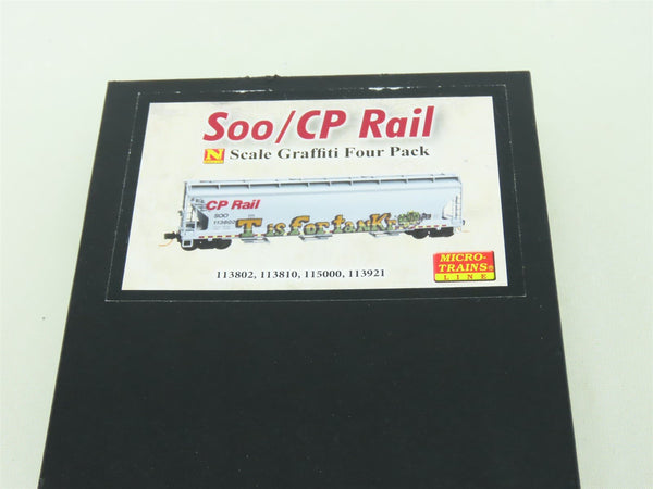 N Micro-Trains MTL 99305340 SOO/CP Rail Graffiti 4-Bay Covered Hoppers - Model Train Market